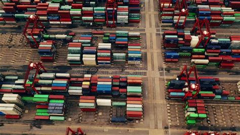 Shipping Container And Cargo Yard On Drone Or Export Trade Stock Or Boat Import Commercial