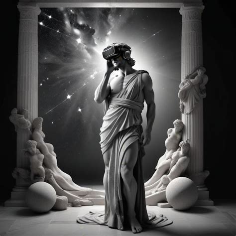 Sculpture Vr Realistic Image Of Statue In Vr Glasses With Smartphone In