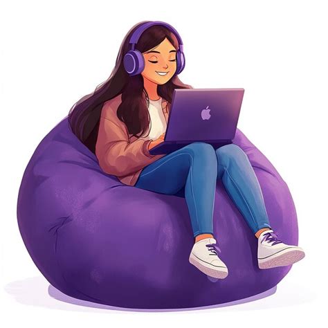 A Girl With Headphones On And A Laptop On Her Lap Premium Ai Generated Image