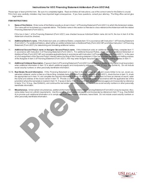 Ucc1 Ad Financing Statement Addendum Form Financing Ucc Us Legal Forms