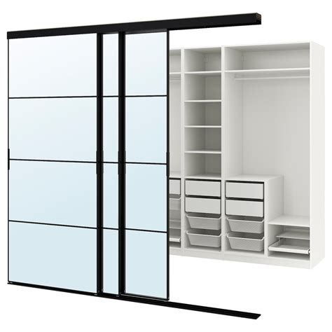 Skytta Pax Walk In Wardrobe With Sliding Doors Black Auli Mirror
