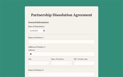 Partnership Agreement Form Template