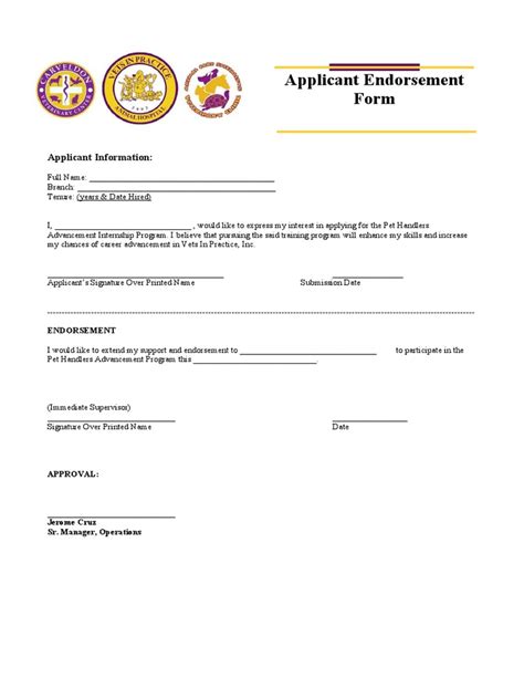 Applicant Endorsement Form Pdf