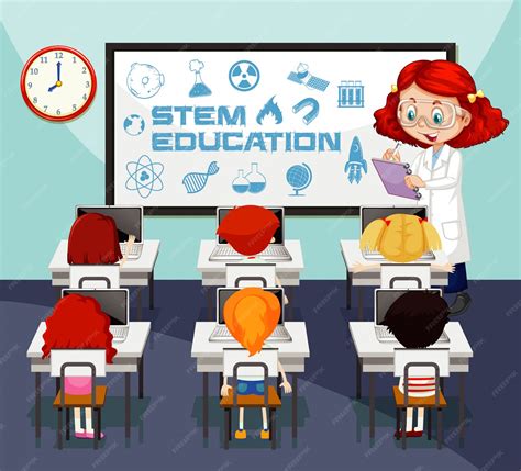Free Vector Classroom Scene With Science Teacher And Students Learning
