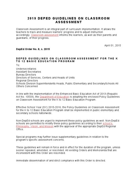 Deped Classroom Assessment Guidelines Pdf Educational Assessment