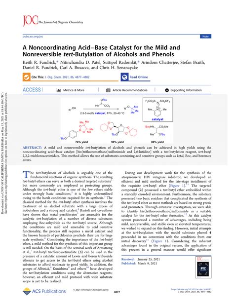 Pdf A Noncoordinating Acidbase Catalyst For The Mild And