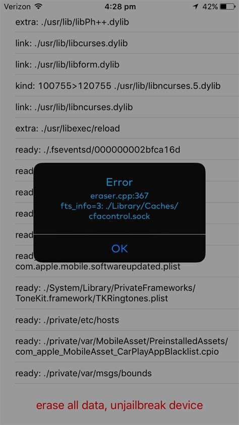 [question] i m trying use cydia eraser on 10 0 1 and i got this error