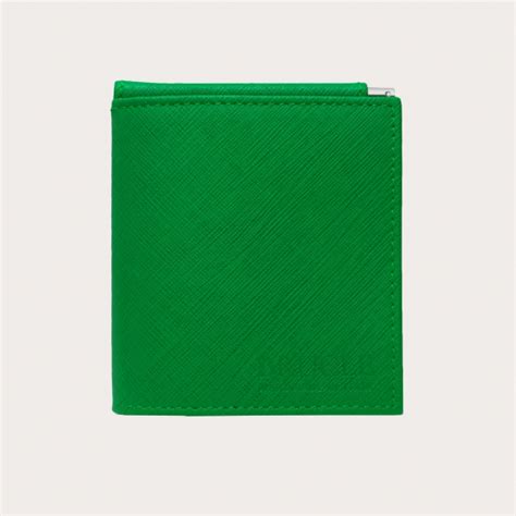 Mini Wallet Saffiano Green Brucle Practical Compact Made In Italy