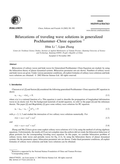 Pdf Bifurcations Of Traveling Wave Solutions In Generalized Pochhammerchree Equation