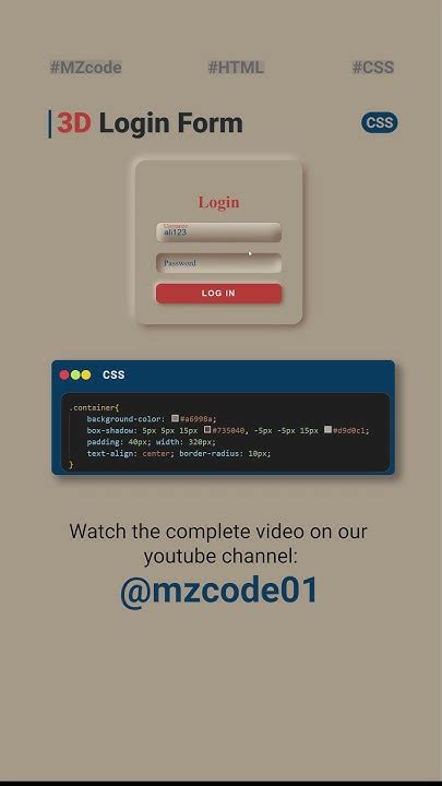 🔥 2025 3d login form html and css tutorial for mzcode01 developers 🚀 loginform login css