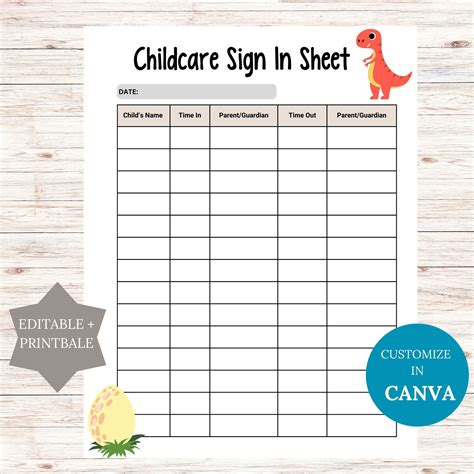 Daycare Sign In Sheet Free Printable Pdf