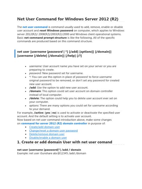 Net User Command For Windows Server 2012 Pdf User Computing