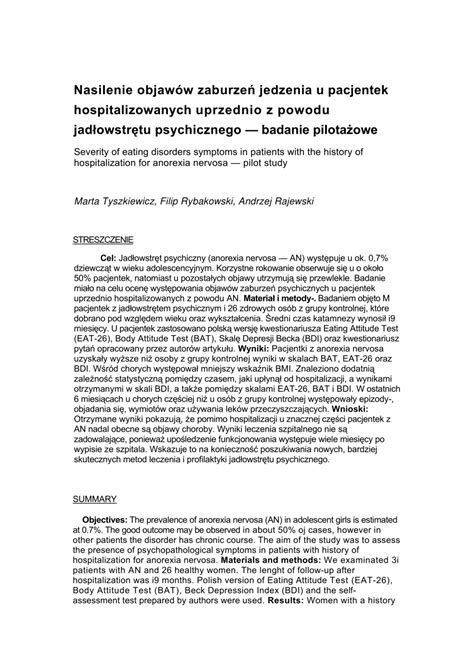 Pdf Severity Of Eating Disorders Symptoms In Patients With The