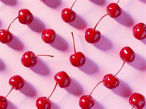 Premium Photo A Group Of Red Cherries On A Pink Background