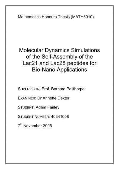 molecular dynamics simulations of the self assembly of vislab