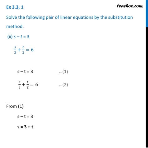 Ex 33 1 Solve By Substitution Method I X Y 14 Ex 33