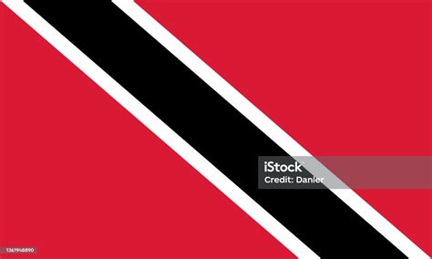 트리니다드 토바고 의 국기 공화국 상부 호이스트 측에서 낮은 플라이 측에 흰색 Fimbriated 검은 대각선 밴드와 붉은 필드 0명에 대한 스톡 벡터 아트 및 기타 이미지
