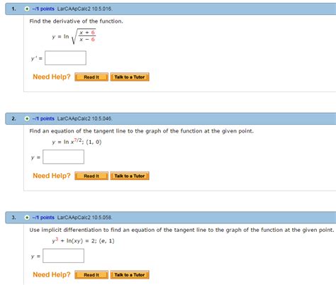 Solved Find The Derivative Of The Function Y Ln Chegg