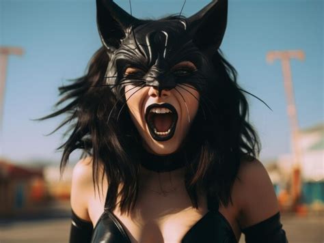 Premium Ai Image Woman In A Halloween Costume With A Playful Pose