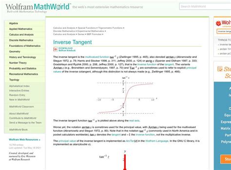 Wolfram Math World Inverse Tangent Activity For 9th 10th Grade