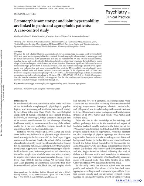 Pdf Ectomorphic Somatotype And Joint Hypermobility Are Linked In