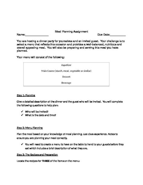 Home Economicsfoods And Nutrition Menumeal Planning Project By Ashley