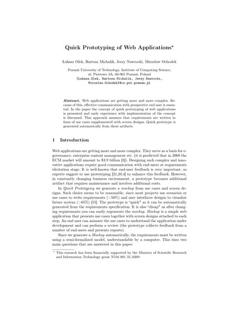 Pdf Quick Prototyping Of Web Applications