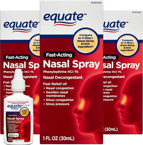 Amazon Equate 4 Way Nasal Spray 3 Pack Phenylephrine HCl 1 Fl Oz