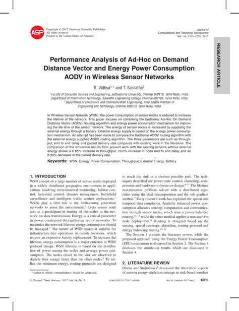 PDF Performance Analysis Of Ad Hoc On Demand Distance Vector And Energy Power Consumption AODV