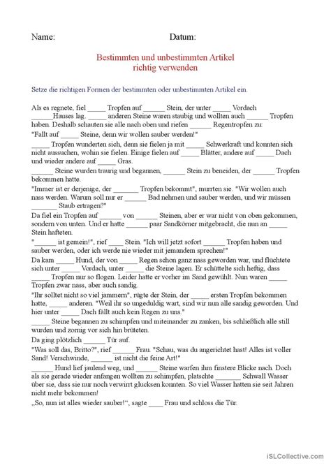 Bestimmten Und Unbestimmten Artikel Deutsch Daf Arbeitsblätter Pdf And Doc