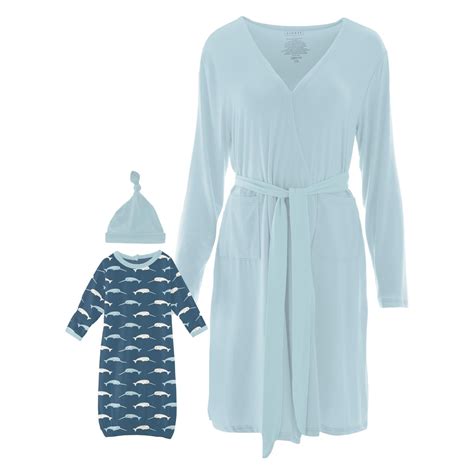 Womens Mid Length Lounge Robe And Layette Gown Set In Deep Sea Narwhal