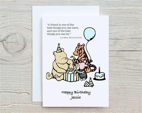 Winnie The Pooh Birthday Card Personalised Pink Or Blue Etsy