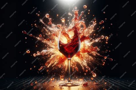 Exploding Wine Glass With Splashing Liquid On Dark Background Premium