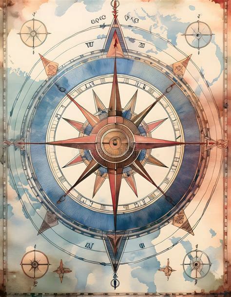 A Vintage Style World Map With A Large Ornate Compass Rose At The