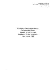 Assignment Essay EDU Docx Student ID EDU Developing Literacy