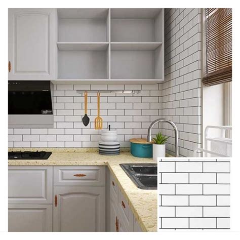 Jual Wallpaper Stiker Glossy Kitchen Set Motif Batu Bata Putih Mewah Kekinian Shopee Indonesia