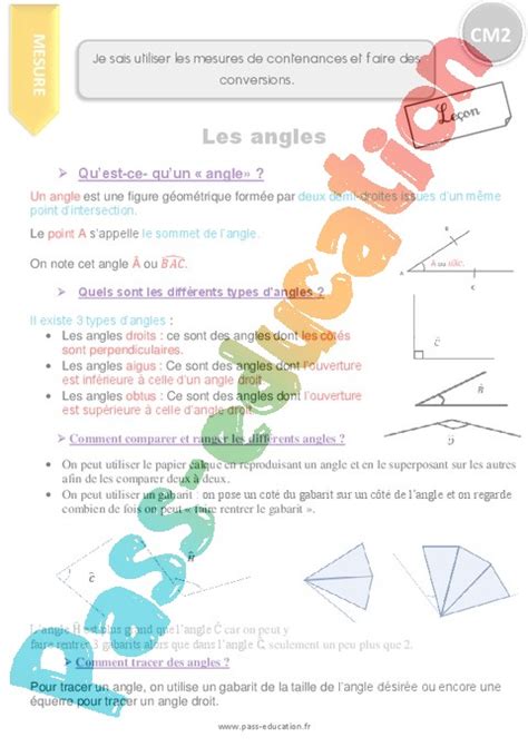 Leçon Trace écrite Cours Angles Cm2 Pdf Gratuit à Imprimer