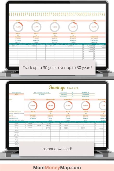 Savings Tracker Excel Spreadsheet 30 Goals