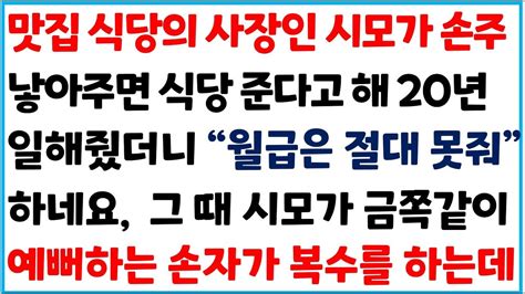 신청사연 맛집 식당의 사장인 시모가 손주 낳아주면 식당 준다고 해 20년간 일해줬더니 월급은 절대 못줘 하네요 그 때 시모 사이다사연 감동사연 사연라디오