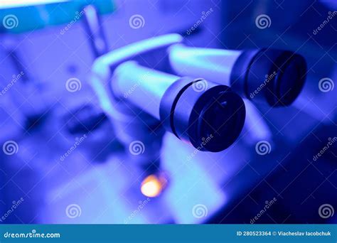 Ocular Lenses Of Microscope In Genetic Researches Laboratory Stock