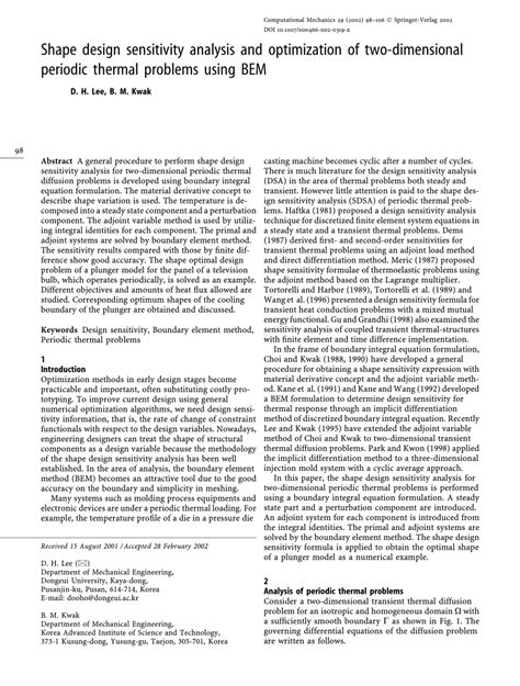 pdf shape design sensitivity analysis and optimization of two