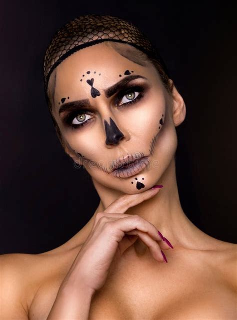 Witch With Halloween Skeleton Make Up Image Stock Photo Image Of Mask Female