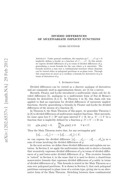 Pdf Divided Differences Of Multivariate Implicit Functions