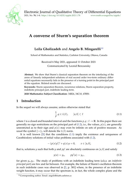 Pdf A Converse Of Sturm S Separation Theorem
