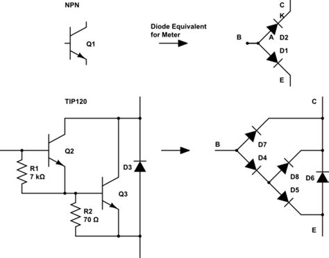 question on testing transistor tip120 npn using multimeter electrical