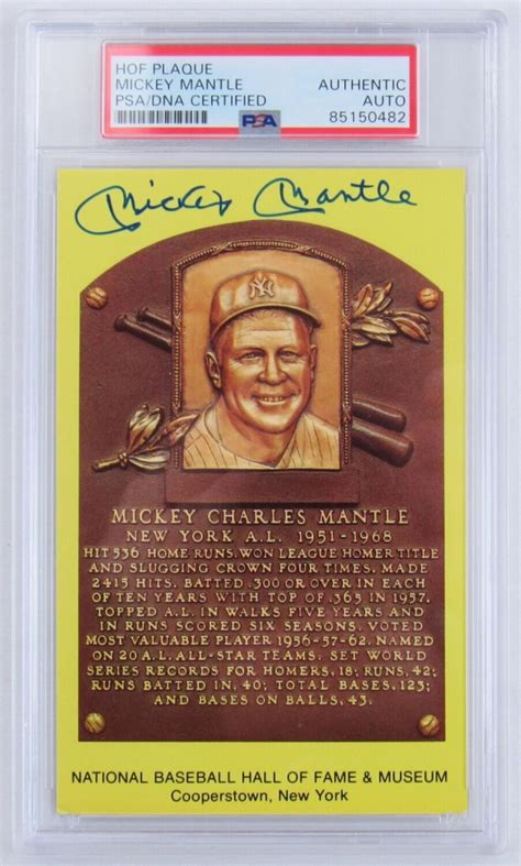 Mickey Mantle Signed Hall Of Fame Plaque Postcard PSA Pristine Auction