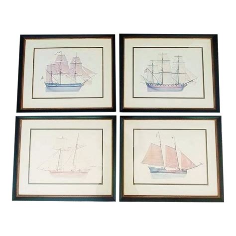 Set Of 4 Maritime Antique Ship Prints In Color Chairish