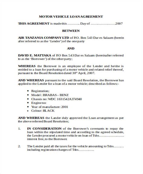 Car Borrowing Agreement Template