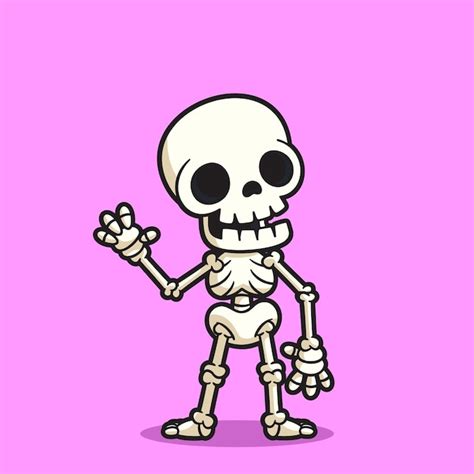 Lindo Esqueleto Agitando La Mano Vector De Dibujos Animados Ilustración Vector Premium