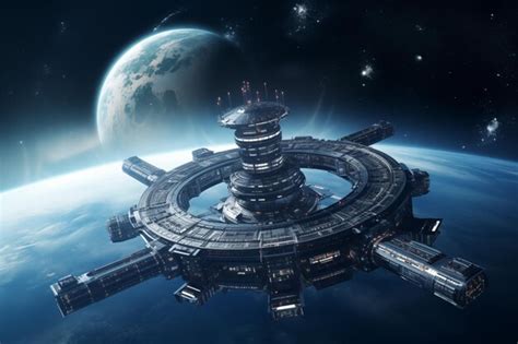 Premium Photo Giant Futuristic Space Station Floating Amidst Stars